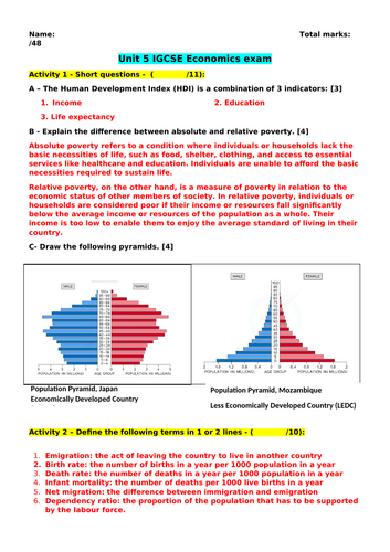 IGCSE Cambridge Economics (0987) Section 5 exam | Teaching Resources