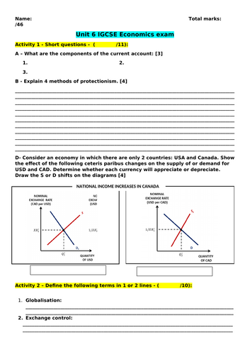 IGCSE Cambridge Economics (0987) Section 6 exam | Teaching Resources