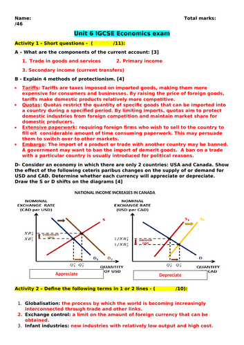 IGCSE Cambridge Economics (0987) Section 6 exam | Teaching Resources