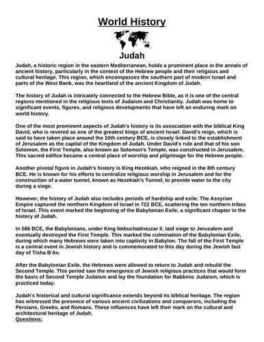 Judah “Article & Questions” Assignment | Teaching Resources