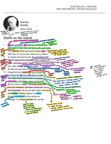 Annotated Storm on the Island by Seamus Heaney | Teaching Resources