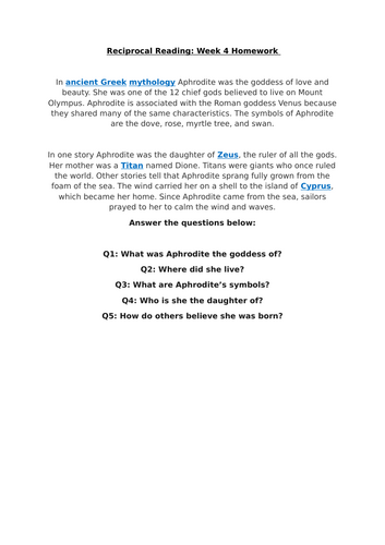 Aphrodite Guided reading | Teaching Resources