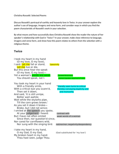 A LEVEL ENGLISH LITERAURE analysis "Shut Out""No Thank You John" "Twice ...