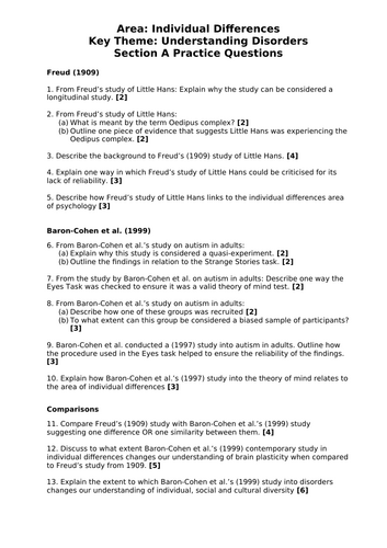 OCR A Level Psychology Individual Diffs Area Key Theme 1 Understanding ...