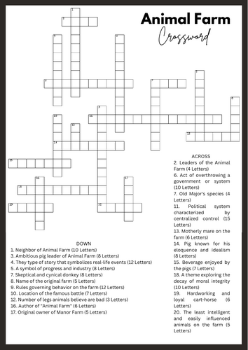 Animal Farm by George Orwell Crossword Review Activity | Teaching Resources