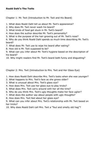 Reading Comprehension The Twits | Teaching Resources