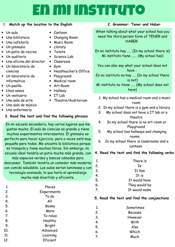 En mi Instituto Worksheet | Teaching Resources