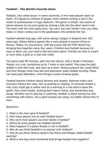 Reading Comprehensions - Sports from around the world | Teaching Resources