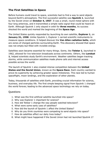 12 Reading Comprehensions - Space Exploration | Teaching Resources