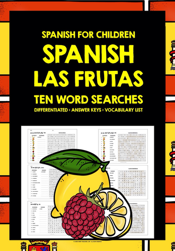 SPANISH FRUITS WORD SEARCHES | Teaching Resources
