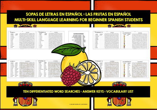 SPANISH FRUITS WORD SEARCHES | Teaching Resources