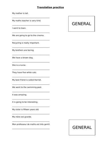 Translation Sheets | Teaching Resources