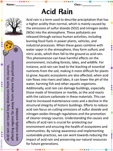 Acid Rain | Reading Passage and Questions | Teaching Resources