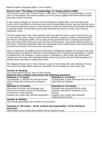 mini mocks - Edexcel English Language Paper 1 | Teaching Resources