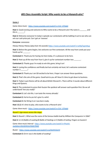 Monarch Assembly Script | Teaching Resources