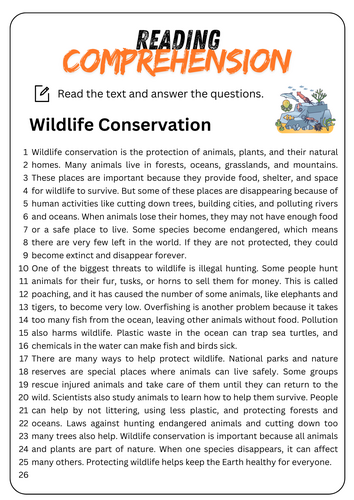 Reading Comprehension - Wildlife Conservation + Solutions | Teaching ...