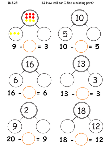 Year 1 find a missing part subtraction | Teaching Resources