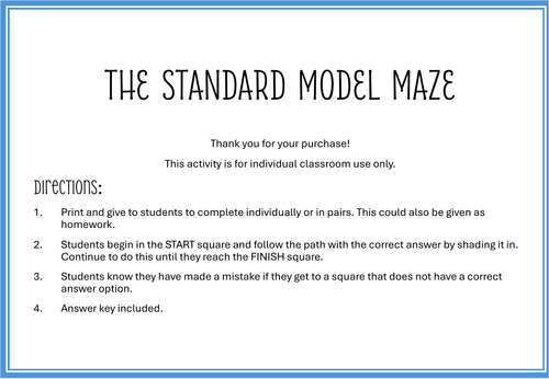 The Standard Model Maze Worksheet | Teaching Resources