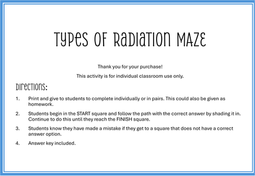 Types of Radiation Maze Worksheet | Teaching Resources