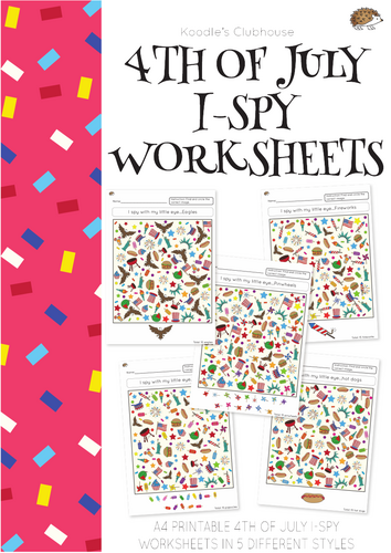 4th of July Independence Day I-Spy Worksheets for K-Gr3 | Teaching ...
