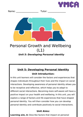 Pearson BTEC Level 1 in Personal Growth and Wellbeing Unit 5 Booklet - Developing Personal ...