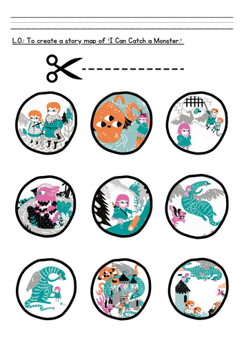 I Can Catch a Monster Story Sequence Cut and Stick Worksheet | Teaching ...