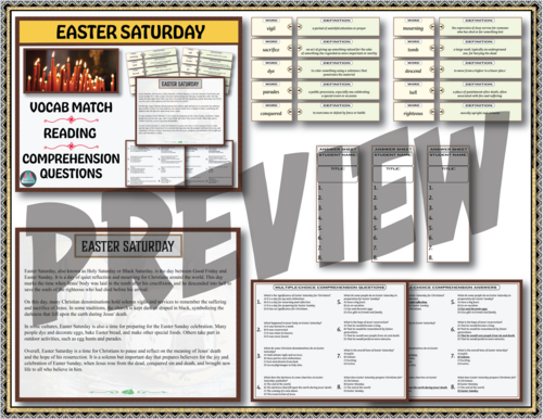 Understanding Easter: Easter Saturday Reading Comprehension ...
