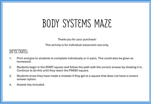 Body Systems Maze Worksheet | Teaching Resources
