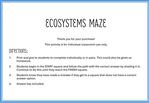 Ecosystems Maze Worksheet | Teaching Resources