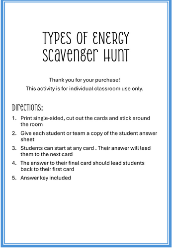 Types of Energy Scavenger Hunt | Teaching Resources