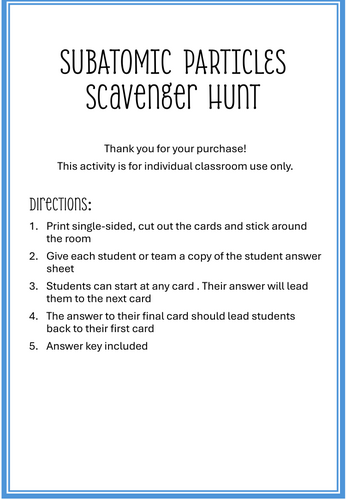 Subatomic Particles Scavenger Hunt | Teaching Resources