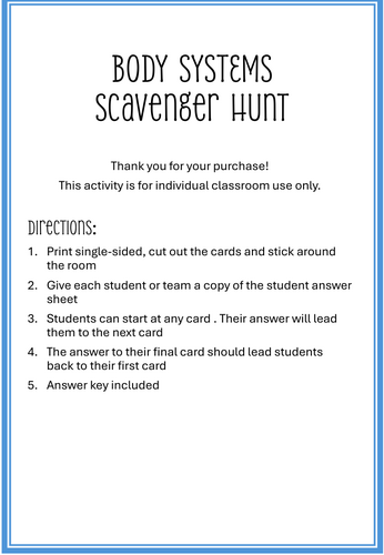 Body Systems Scavenger Hunt | Teaching Resources