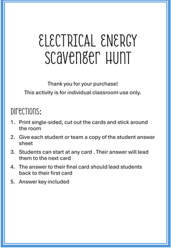 Electrical Energy Scavenger Hunt | Teaching Resources