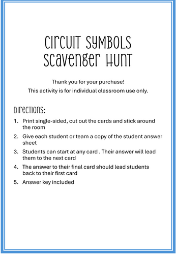 Circuit Symbols Scavenger Hunt | Teaching Resources