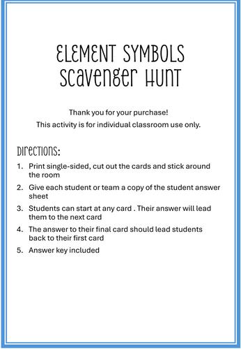 Element Symbols Scavenger Hunt | Teaching Resources
