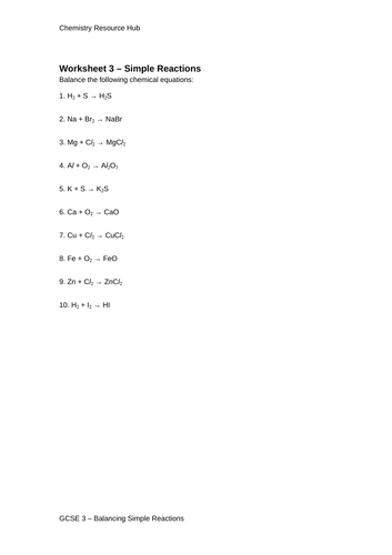 GCSE Chemistry Balancing Equations Differentiated | Teaching Resources