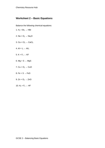GCSE Chemistry Balancing Equations Differentiated | Teaching Resources
