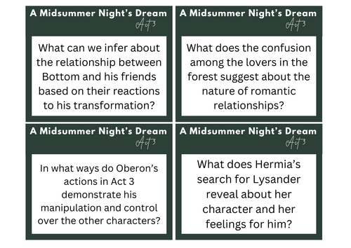 A Midsummer Night's Dream Act 3 Discussion or Quick Write Task Cards ...