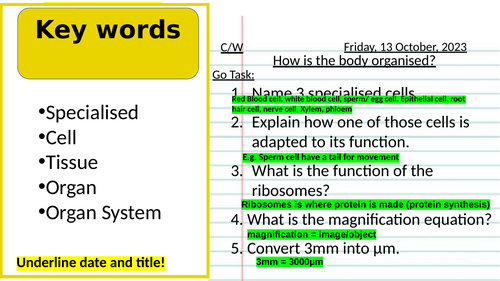 Full cells and reproduction topic- Cells, Specialised cells, Organs ...