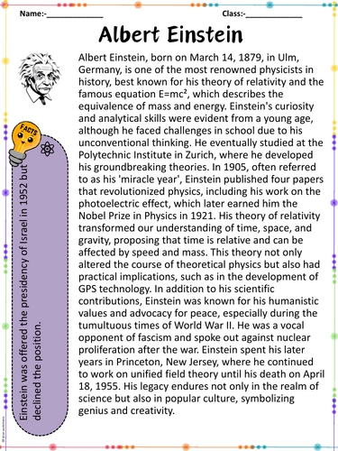 Discovering Einstein: Engaging Reading Passage with Thought-Provoking ...