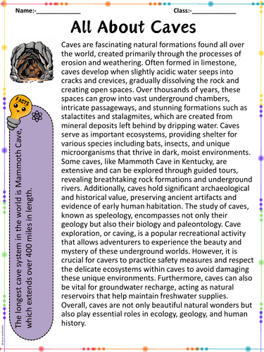 Exploring Caves: Informative Passage with Engaging Questions | Teaching ...