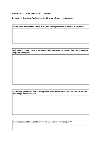Animal Farm: Planning a Response Worksheet GCSE Edexcel | Teaching ...