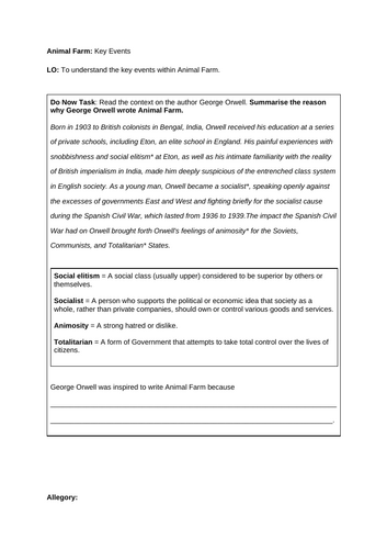 Animal Farm Key Events Revision Sheet | Teaching Resources