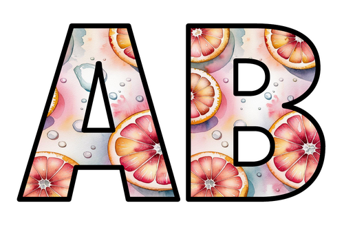 Citrus Fruits Pink Lettering Set Display Title Letters Numbers Signs ...