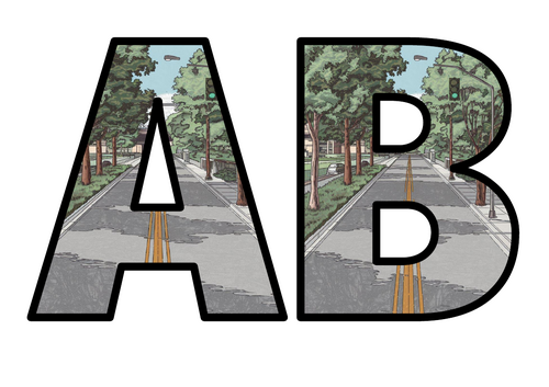 City Road Path of Trees Lettering Set Display Title Letters Numbers ...