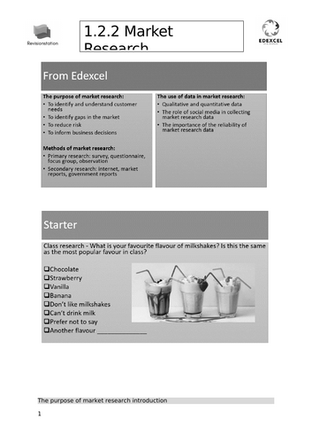 EDEXCEL GCSE BUSINESS 1.2.2 MARKET RESEARCH 122 COMPLETE LESSON ...