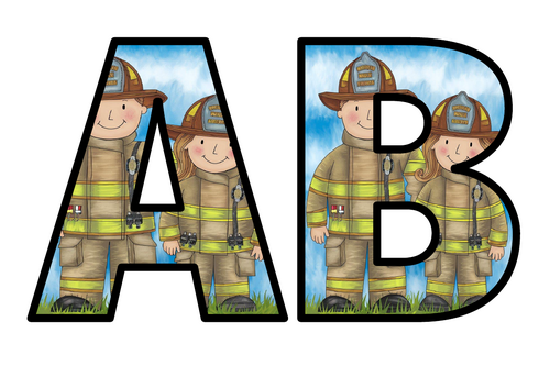 Firemen Firewoman Dramatic Role Play Center Area Lettering Set Display ...