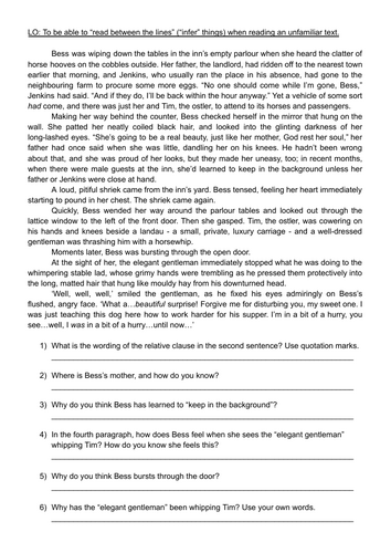 Comprehension inspired by The Highwayman | Teaching Resources