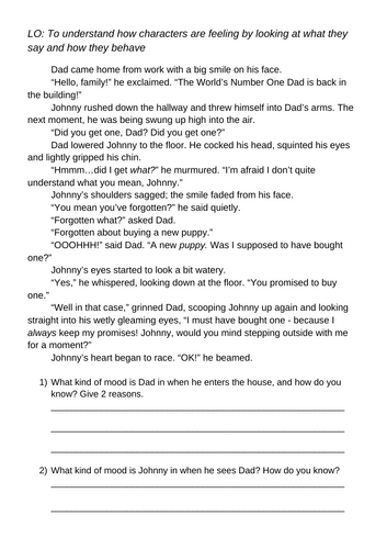 Comprehension: Inferring Characters' Feelings | Teaching Resources