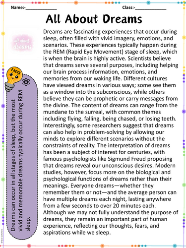 Exploring Dreams: Engaging Reading Passage with Thought-Provoking ...